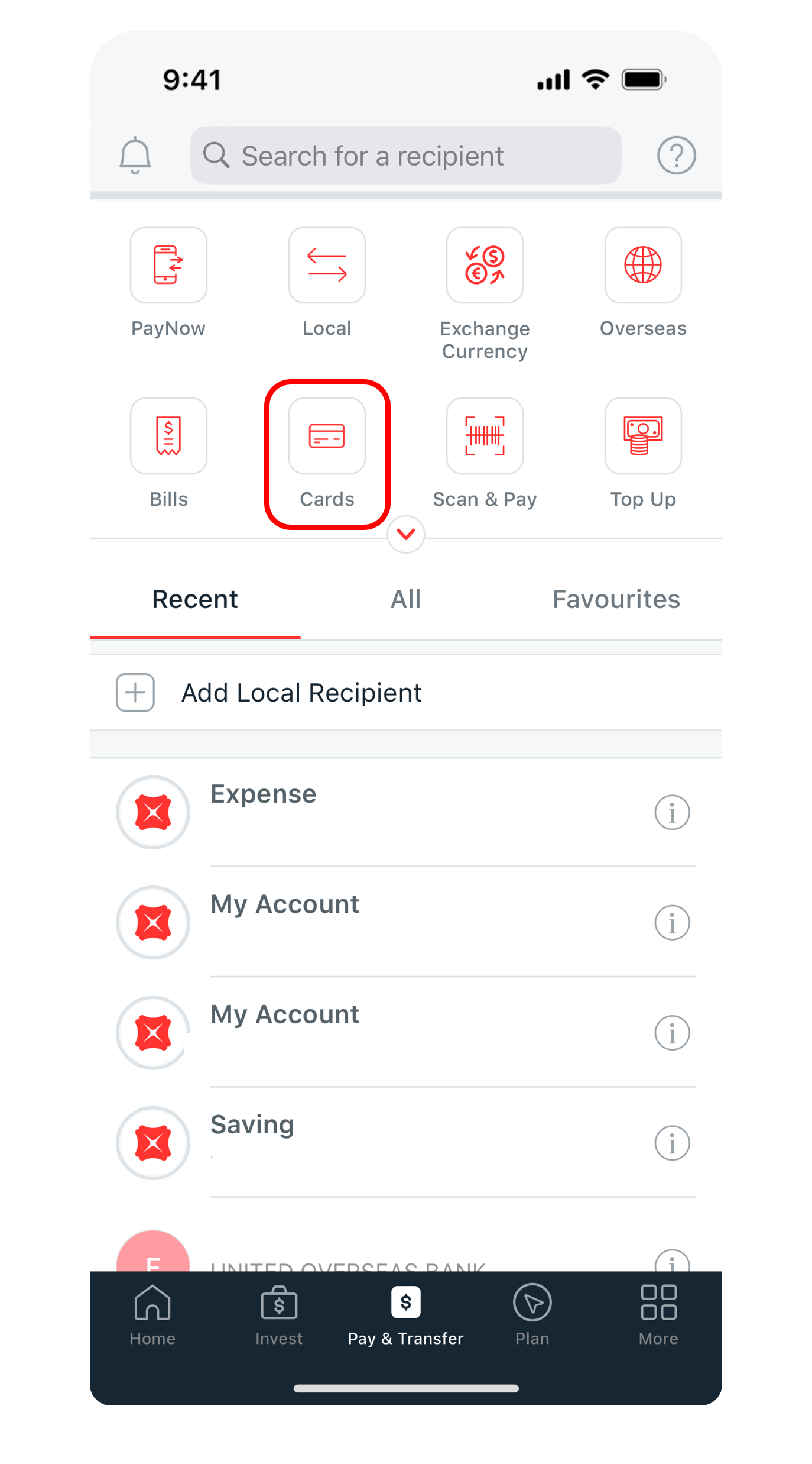 Remove Other Bank's Credit Cards Recipient | DBS Singapore