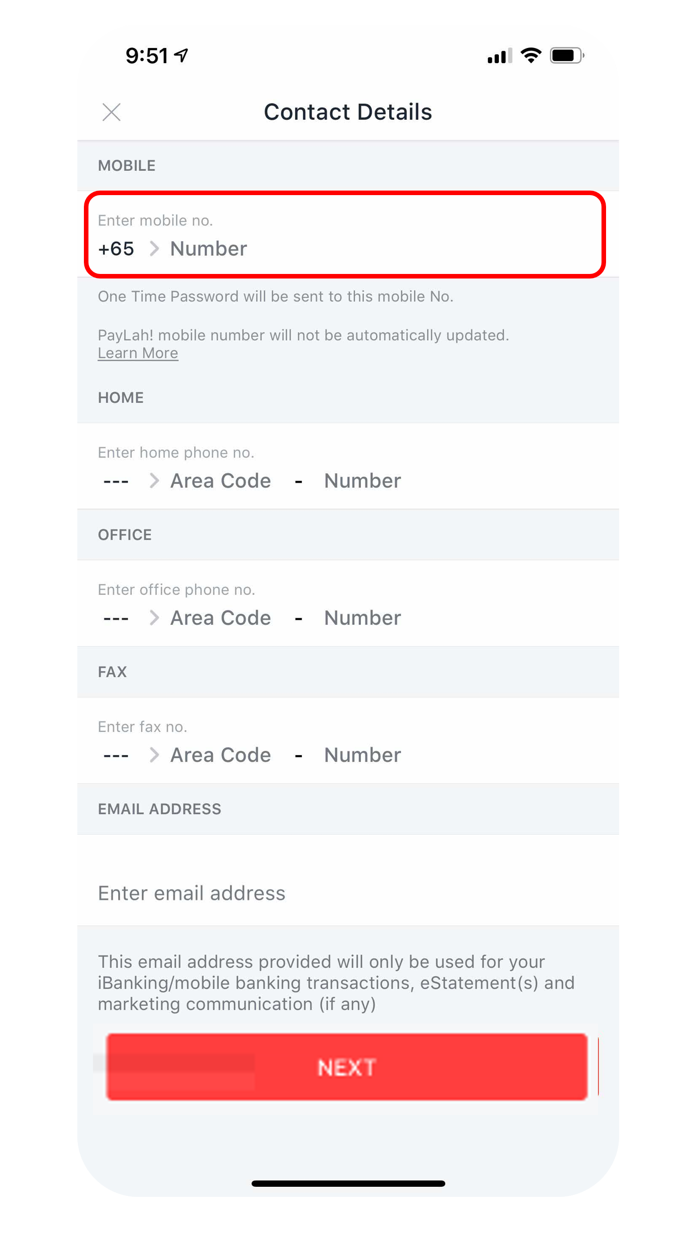 Update Mobile Number | DBS Singapore