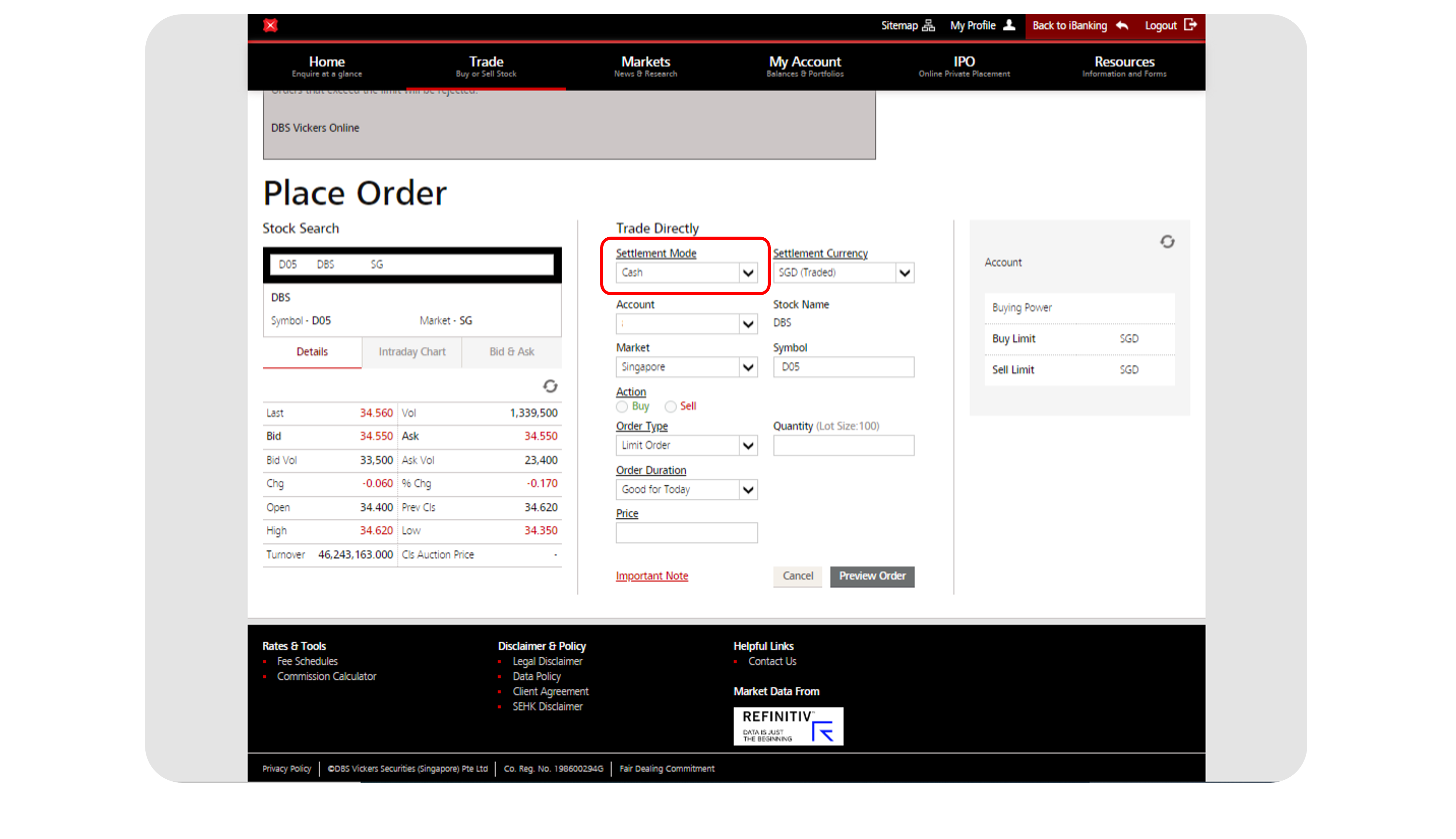 Placing a trade on DBS Vickers Online | DBS Singapore