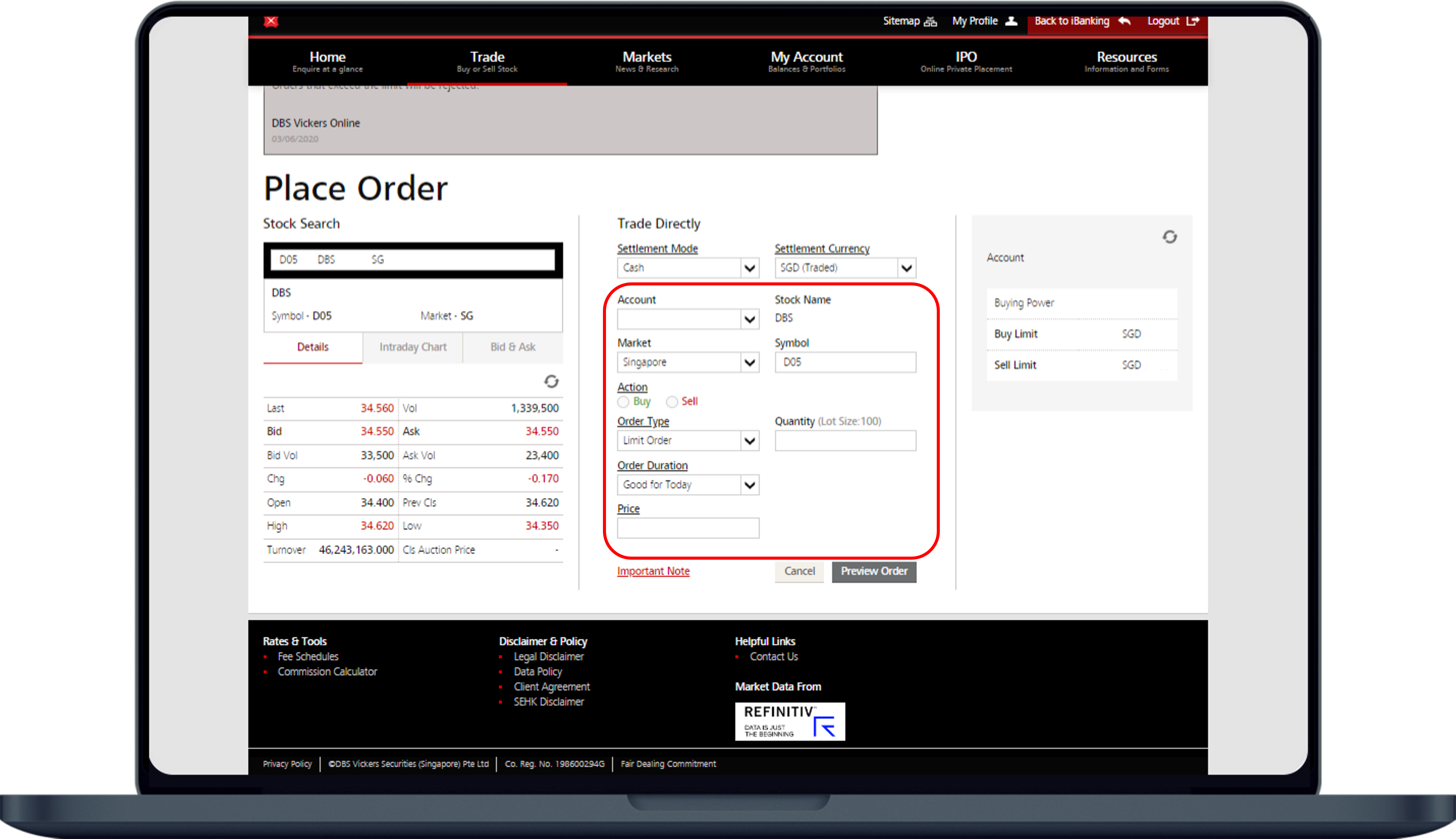Placing a trade on DBS Vickers Online | DBS Singapore