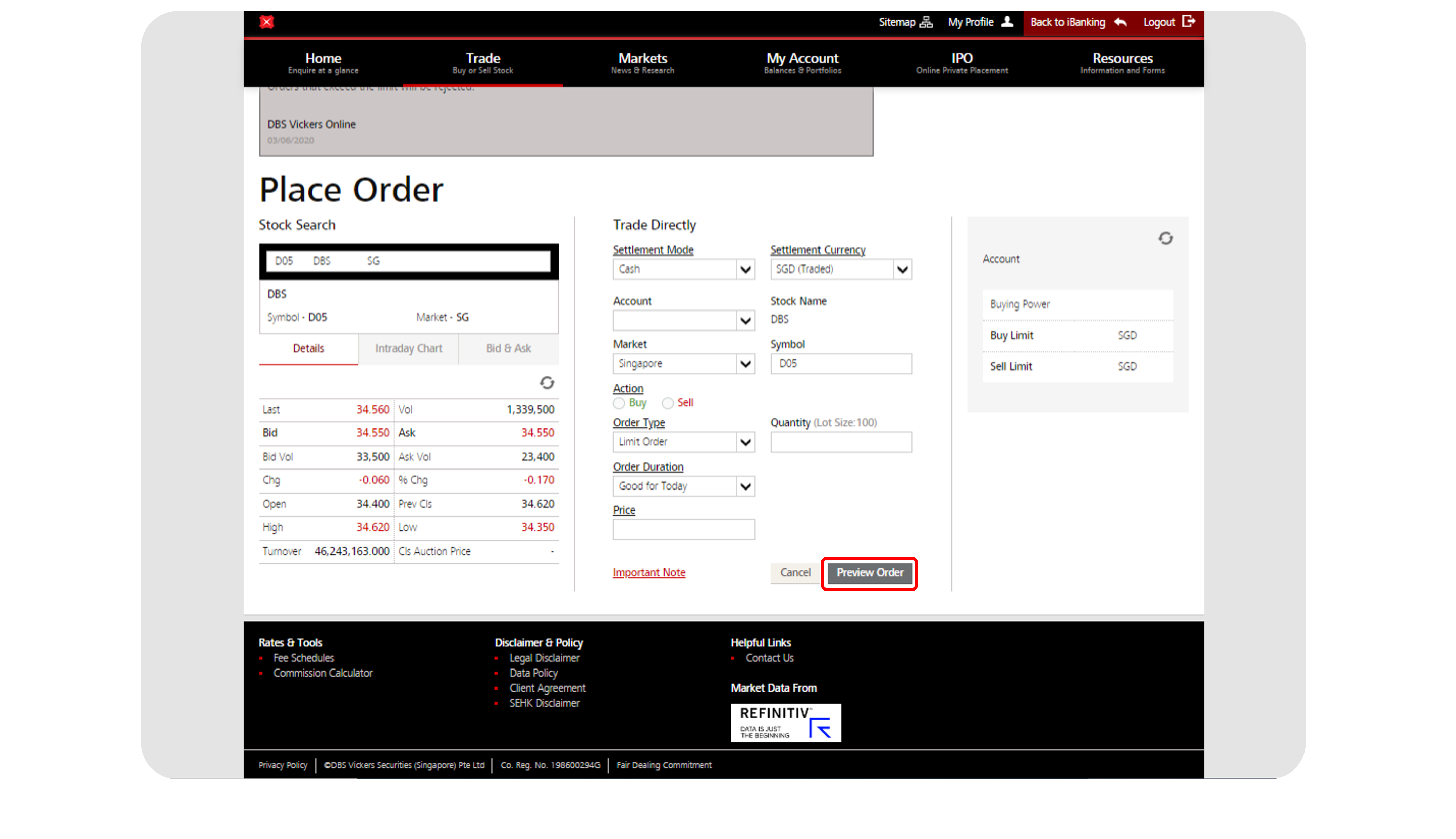 Placing a trade on DBS Vickers Online | DBS Singapore
