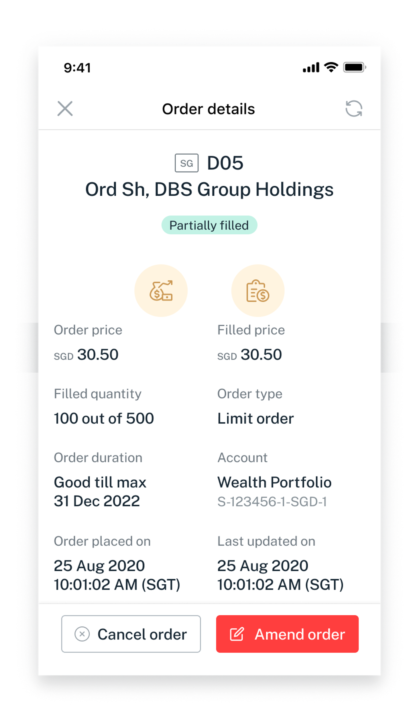 View order status | DBS Singapore