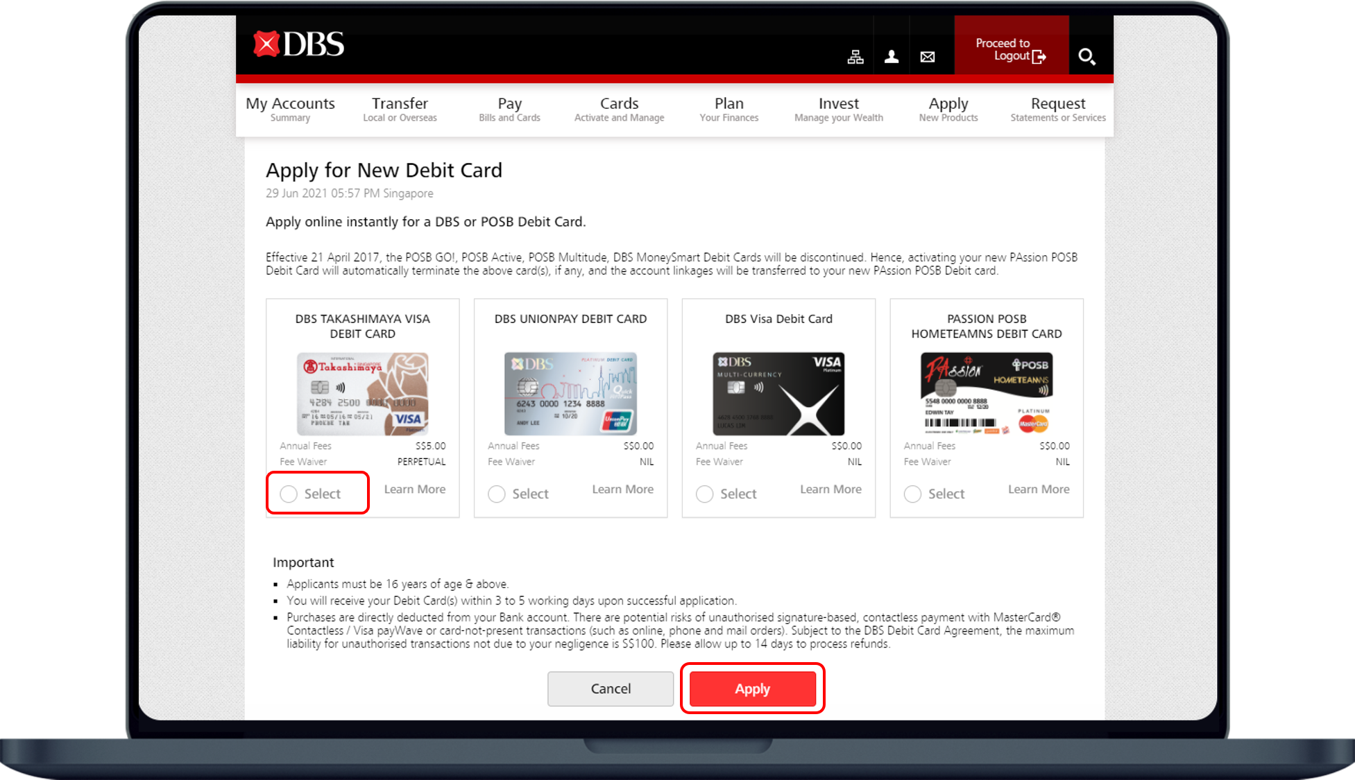 Apply for a Debit Card | DBS Singapore
