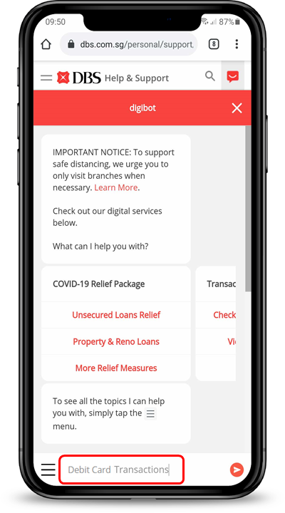 Check Debit Card Transaction Details | DBS Singapore