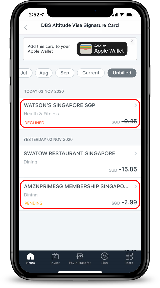 Check Credit Card Transaction Details | DBS Singapore