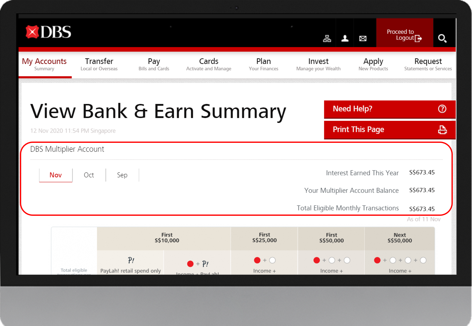 Viewing Your Eligible Transactions | DBS Singapore