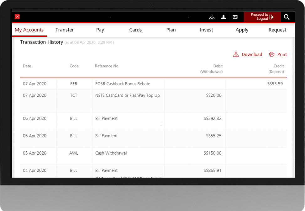 Check Account Transaction | DBS Singapore