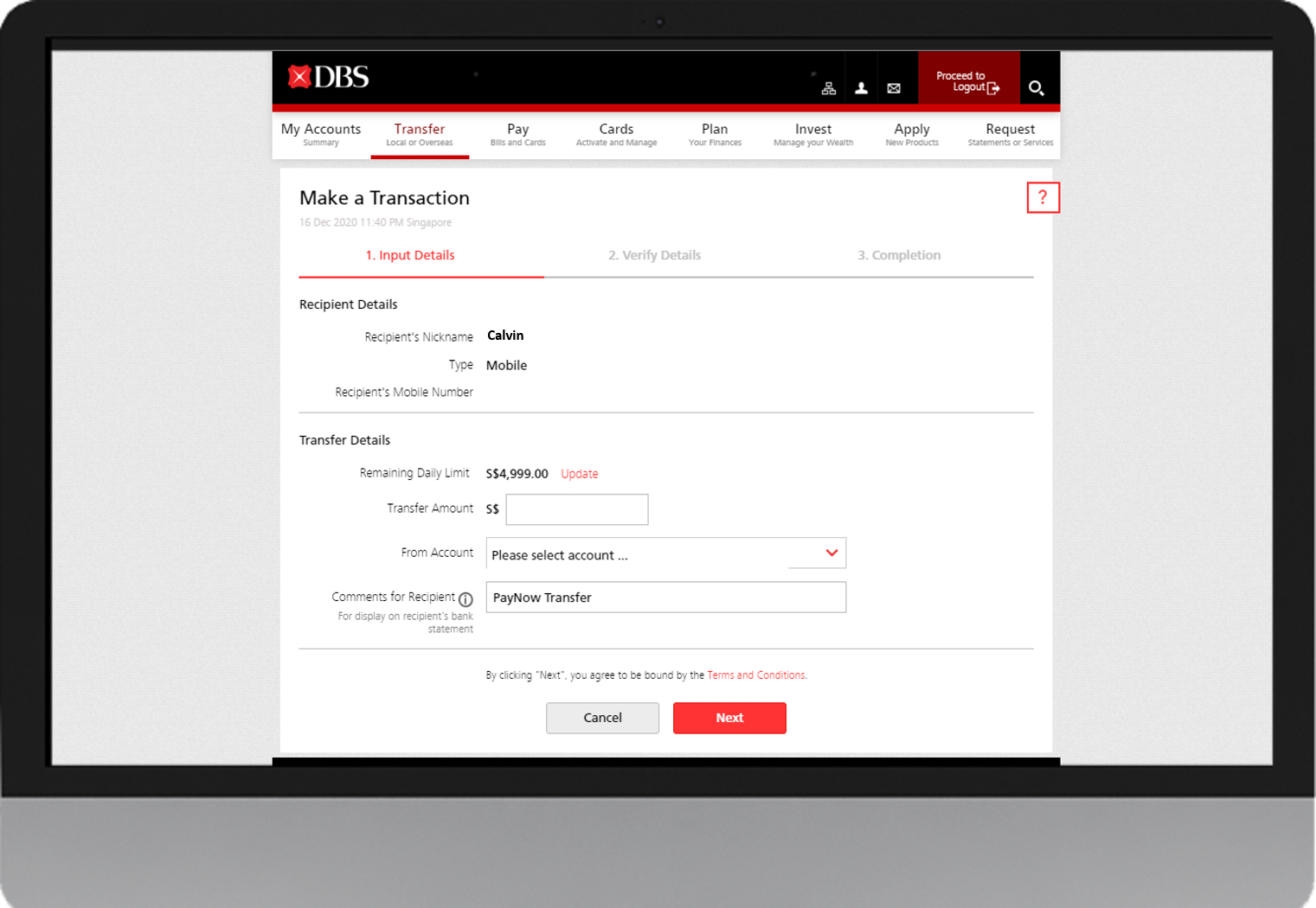 Transfer Funds using PayNow | DBS Singapore